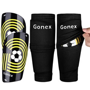 gonex soccer shin guards for kids adult, youth boys girls shin guards slip in soccer shin pad sleeves canilleras for football games, eva cushion protection reduce shocks & injuries