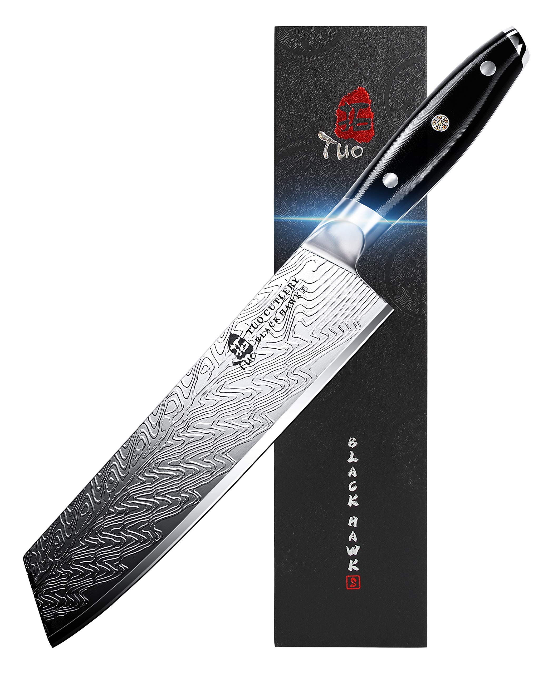 TUO Kiritsuke Chef Knife - Vegetable Cleaver Kitchen Knife 8.5-inch High Carbon Stainless Steel - Japanese Knives with G10 Full Tang Handle - Black Hawk-S Knives Including Gift Box