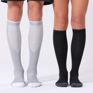 FITRELL 3 Pairs Compression Socks for Women and Men 20-30mmHg- Circulation and Muscle Support Socks for Travel, Running, Nurse, Black+White+Grey L/XL