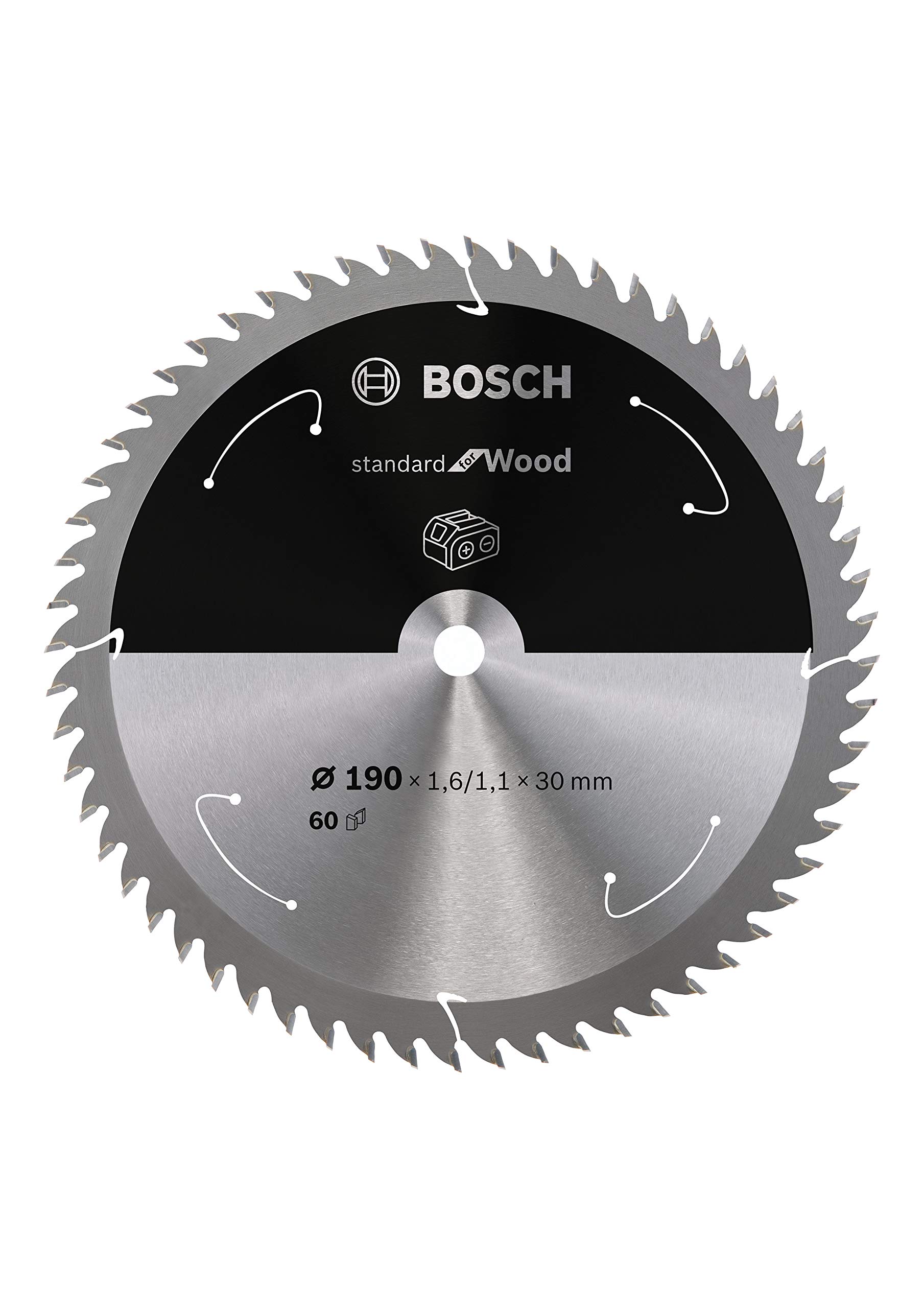 Bosch Professional 2608837711 Circular Saw Blade Standard for Wood (Wood, 190 x 30 x 1.6 mm, 60 Teeth, Accessory, Circular Saw)