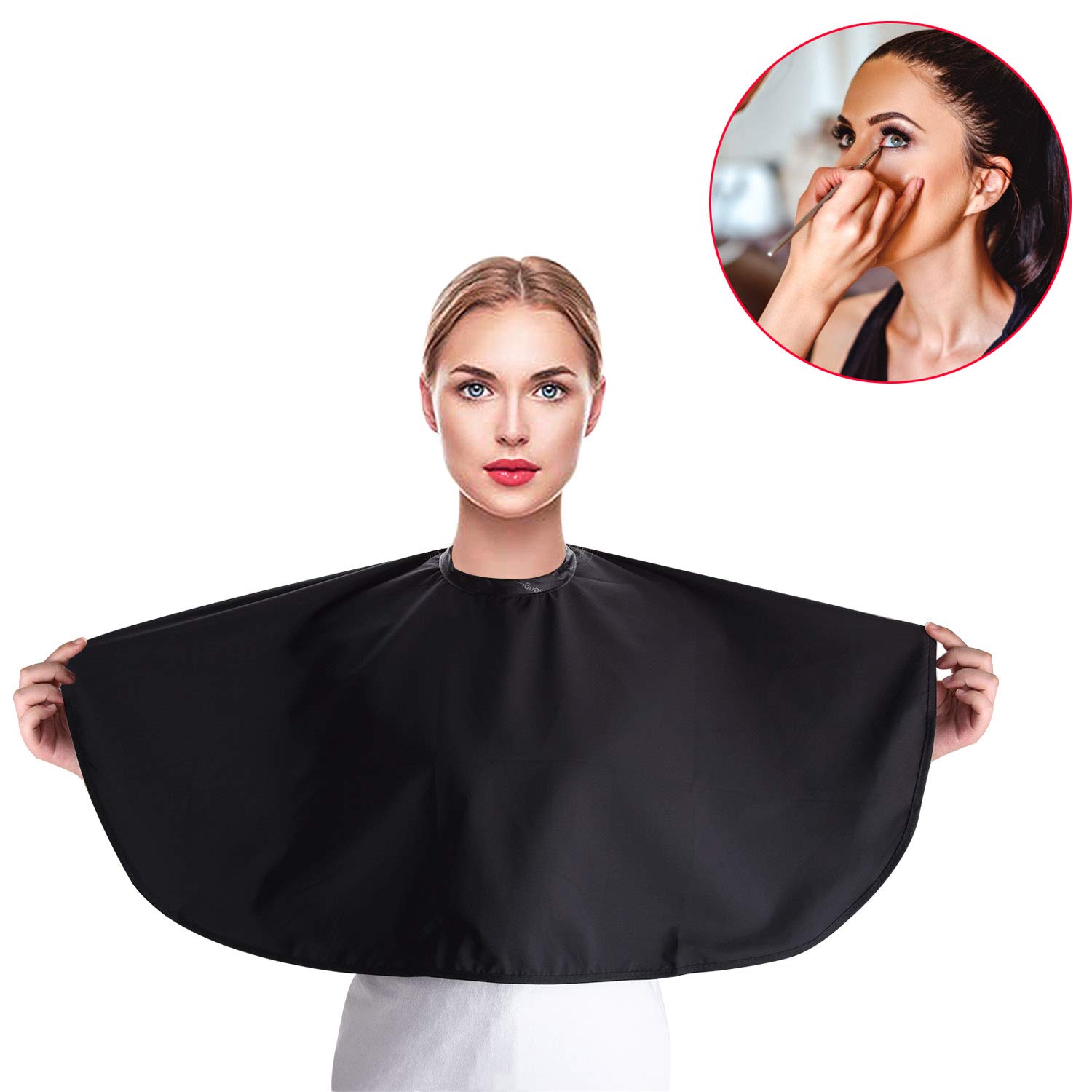 Noverlife Black Makeup Cape, Chemical & Water Proof Beauty Salon Shorty Smock for Clients, Lightweight Comb-out Beard Apron Shortie Makeup Bib Styling Shampoo Cape for Makeup Artist Beautician