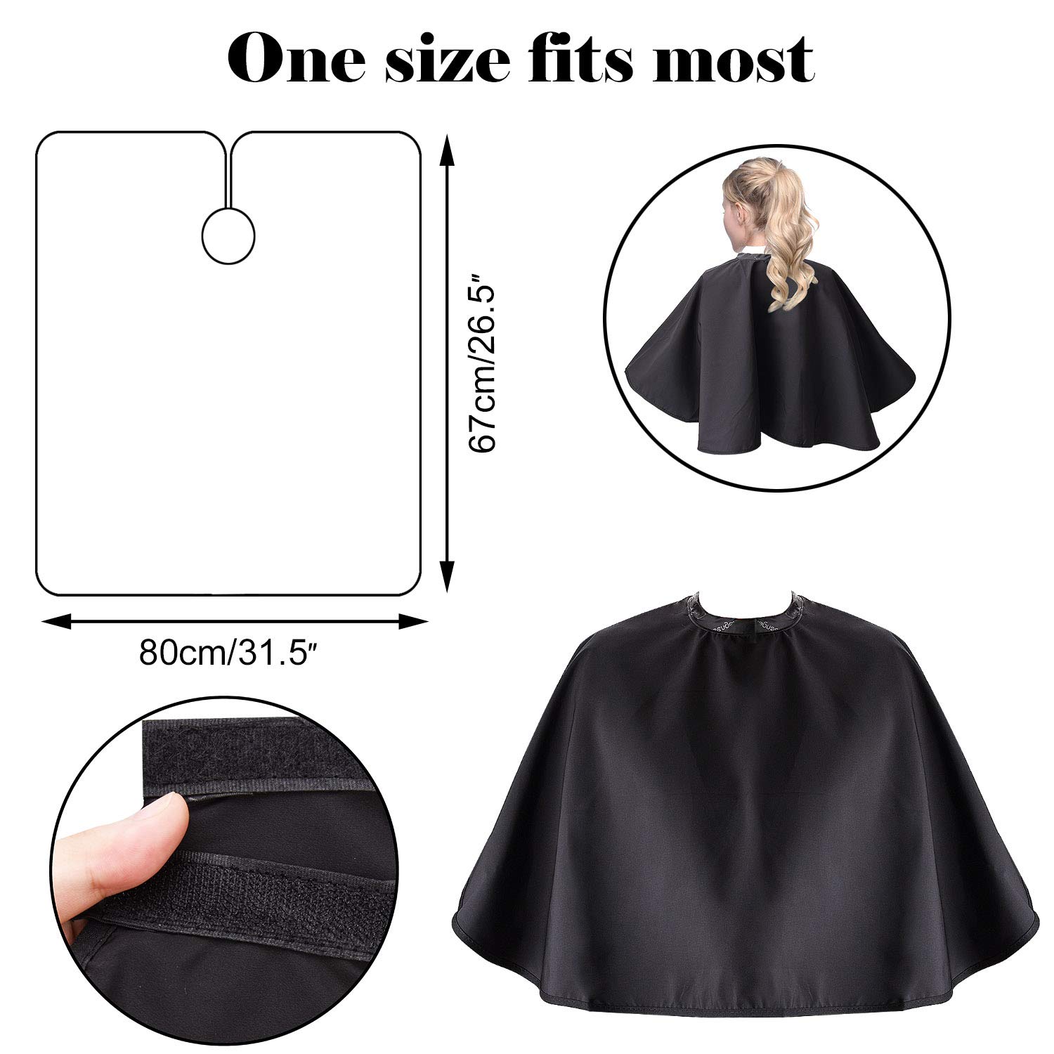 Noverlife Black Makeup Cape, Chemical & Water Proof Beauty Salon Shorty Smock for Clients, Lightweight Comb-out Beard Apron Shortie Makeup Bib Styling Shampoo Cape for Makeup Artist Beautician