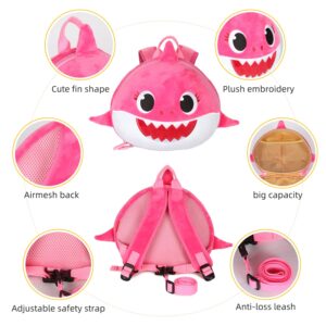 Supercute Kid's Backpack 3D Shark Shape With Toddler Safety Harnesses & Leashes, Preschool Backpack for 2-5 Years Old Girls Boys (Rose)