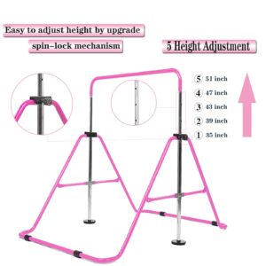 AMRTA Gymnastics Bars for Home with Rings Set Pink, Adjustable Height Training Balance Kip Monkey Bar Folding Horizontal Gymnastic Equipment, for Kids Children Junior Toddler Baby Ages 3-10