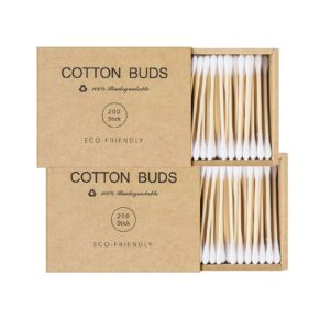 kiemeu bamboo qtips cotton swabs with wooden sticks q tips for ears swabs 400 count bamboo cotton buds