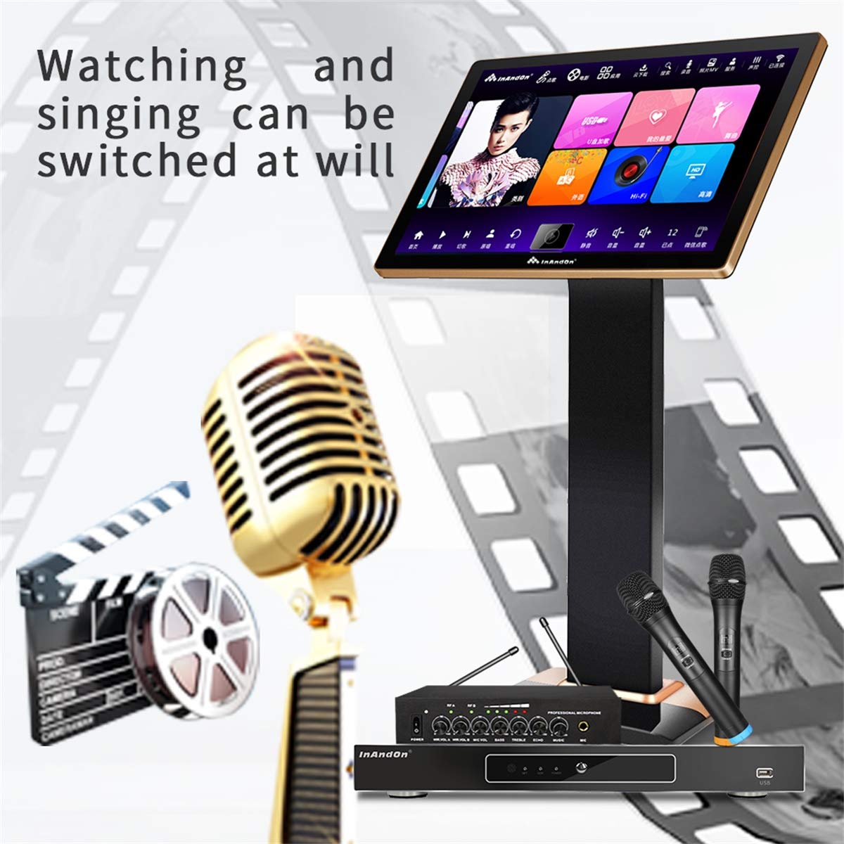 InAndon KV-V5 Pro Karaoke Player, 22'' Capacitive Touch Screen Intelligent Voice Keying Machine Online Movie Dual System Coexistence Real-time Score (KV-V5 Pro+6TB HD with 22" Touch Screen)