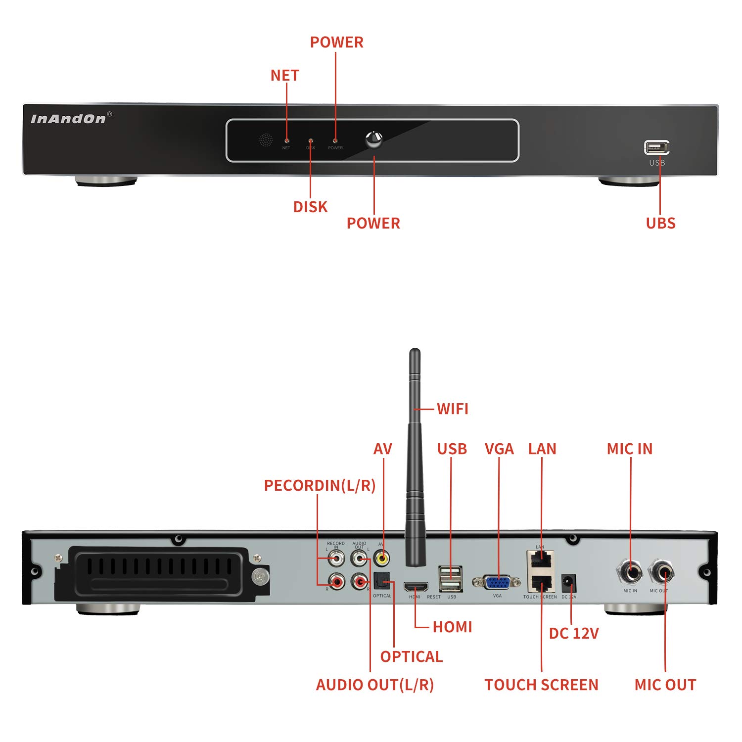 InAndon KV-V5 Pro Karaoke Player, 22'' Capacitive Touch Screen Intelligent Voice Keying Machine Online Movie Dual System Coexistence Real-time Score (KV-V5 Pro+6TB HD with 22" Touch Screen)