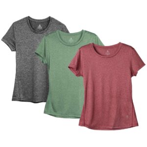 icyzone Workout Running Tshirts for Women - Fitness Athletic Yoga Tops Exercise Gym Shirts (Pack of 3) (XL, Charcoal/Burgundy/Turf Green)