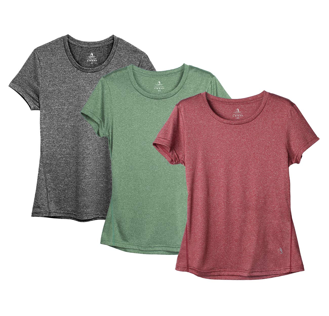 icyzone Workout Running Tshirts for Women - Fitness Athletic Yoga Tops Exercise Gym Shirts (Pack of 3) (XL, Charcoal/Burgundy/Turf Green)