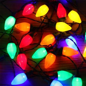 RECESKY C7 Bulbs Christmas String Lights with Remote - 50 LED 24ft Battery String Lights for Outdoor Indoor - Fairy Christmas Lighting for Garland Wreath House Party Xmas Tree Christmas Decorations