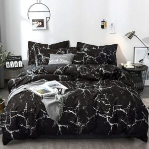 karever black marble comforter set full/queen white texture bedding reversible teen boy men full size soft lightweight quilt set, 3 pcs( 1 comforter, 2 pillowcases)