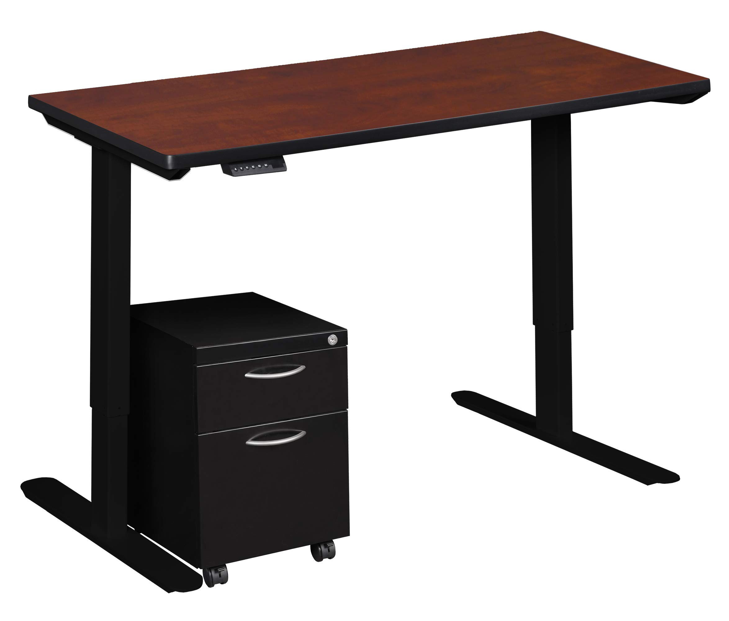 Regency Esteem Single Pedestal Powered One-Touch Height Adjustable Desk/Table, 60", Cherry/Black