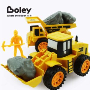 Boley Builders Play Set - 24 Piece Kids Construction Toys with Bulldozer, Dump Truck, Front Loader and Backhoe Toy Trucks, Diecast Signs, Pretend Rubble and Construction Workers - Excavator Toy Trucks