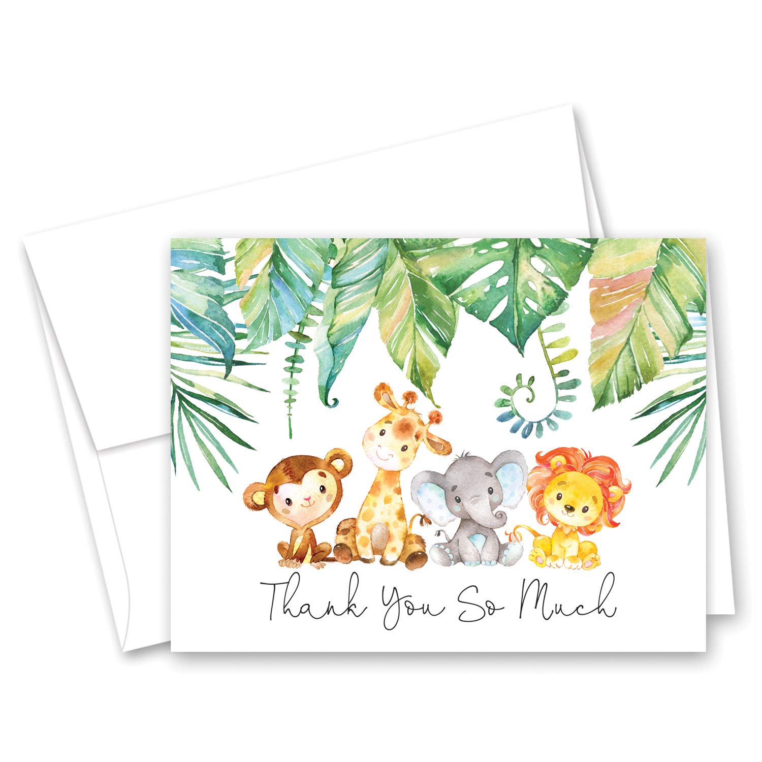 InvitationHouse Blue Elephant Jungle Animals Baby Shower Thank You Cards - Pack of 50 with Envelopes