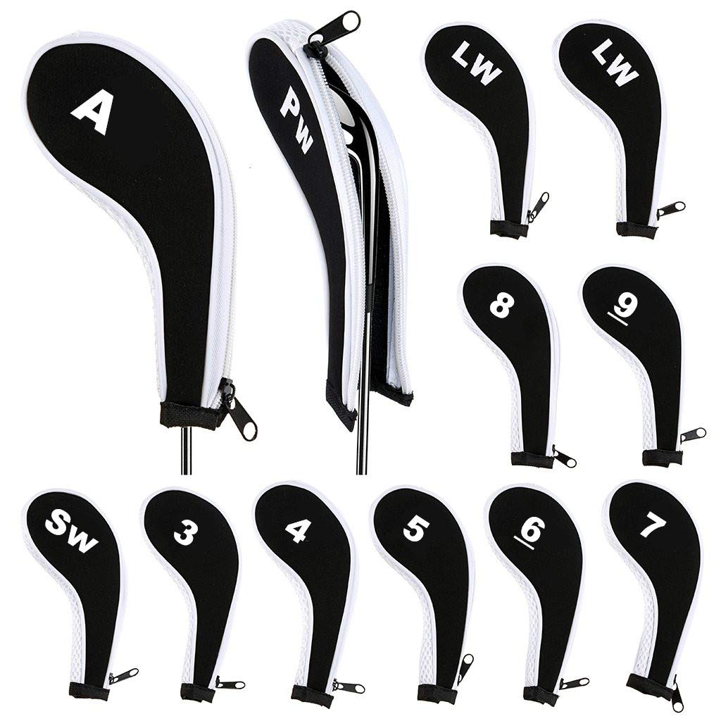 Golf Irons Cover 12pcs Thick Synthetic Leather Golf Iron Head Covers Sword & Shield Sports Set Headcover Fit All Brands Titleist, Callaway, Ping, Taylormade, Cobra, Nike, Etc (White)