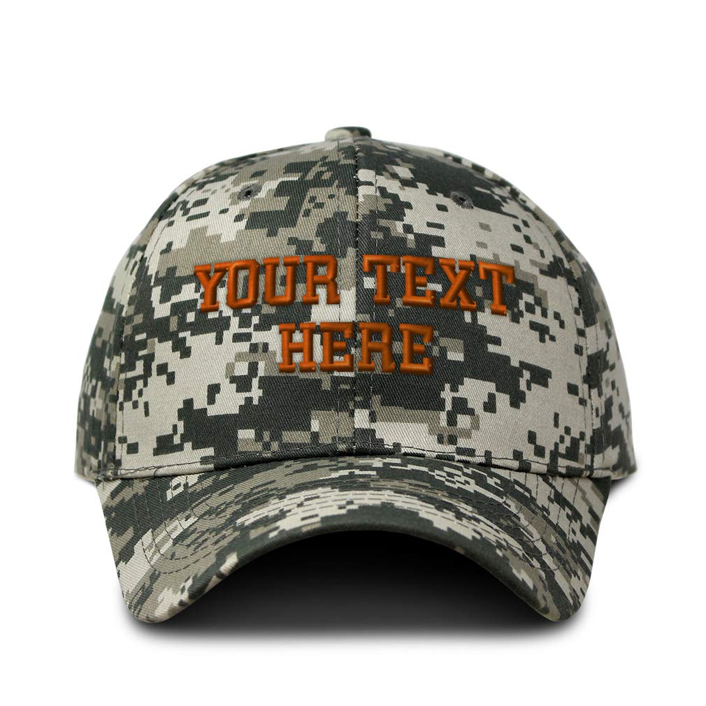 Camo Baseball Cap Custom Personalized Text Cotton Hunting Dad Hats for Men & Women Strap Closure Pixel Digital Camo