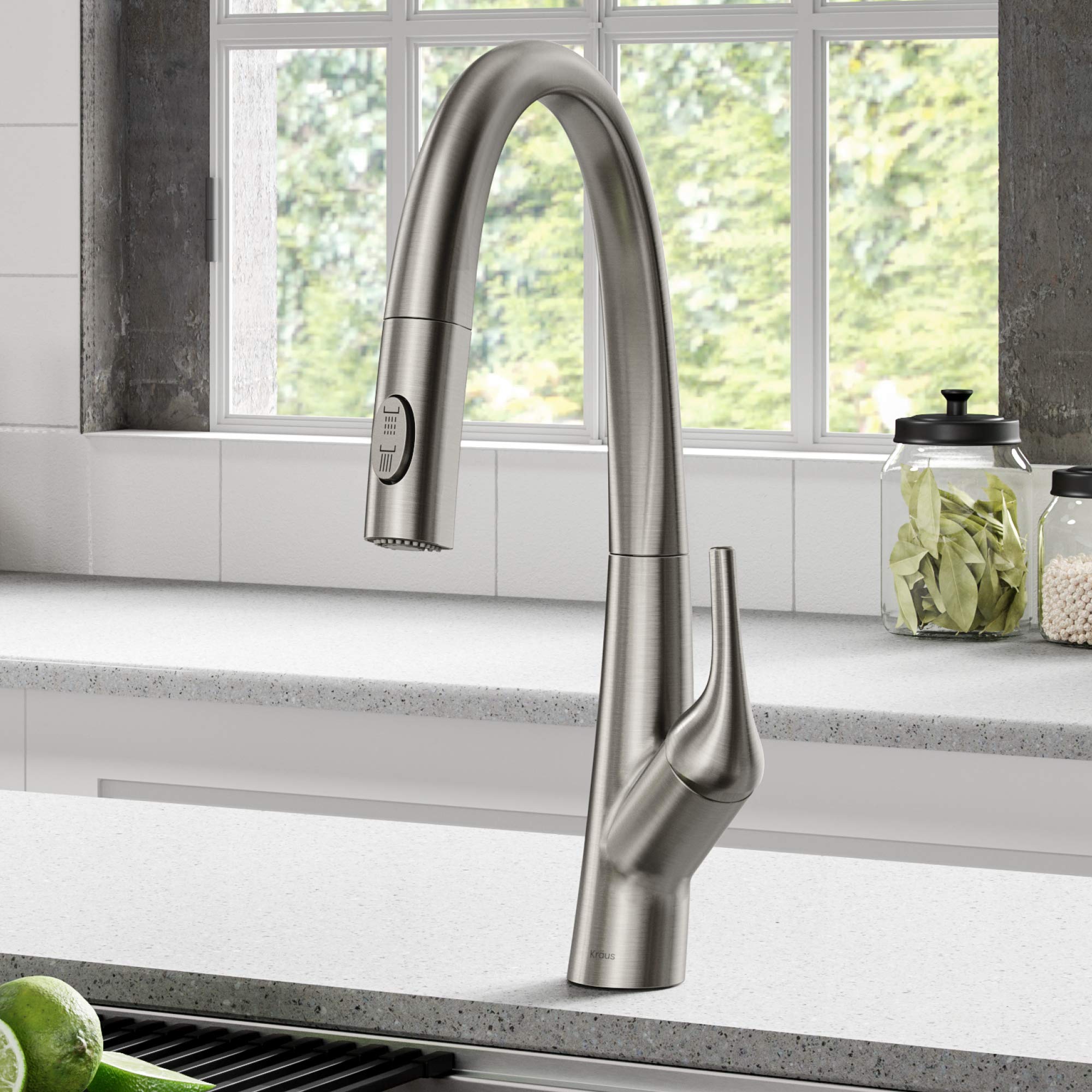 KRAUS Arqo M Single Handle Pull-Down Kitchen Faucet in Spot Free Stainless Steel, KPF-2523SFS