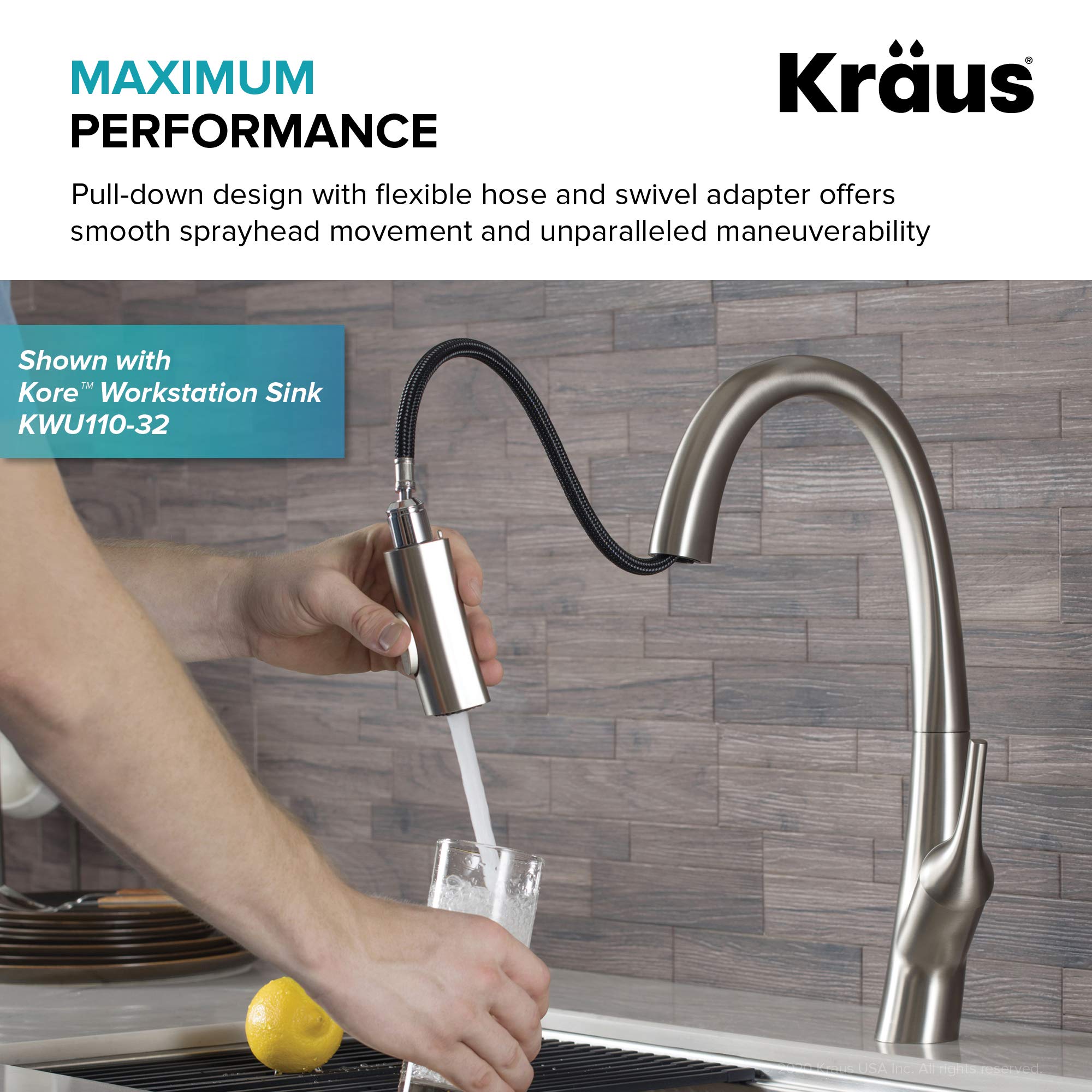 KRAUS Arqo M Single Handle Pull-Down Kitchen Faucet in Spot Free Stainless Steel, KPF-2523SFS