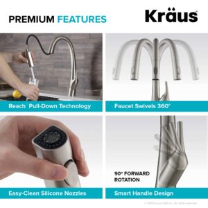 KRAUS Arqo M Single Handle Pull-Down Kitchen Faucet in Spot Free Stainless Steel, KPF-2523SFS