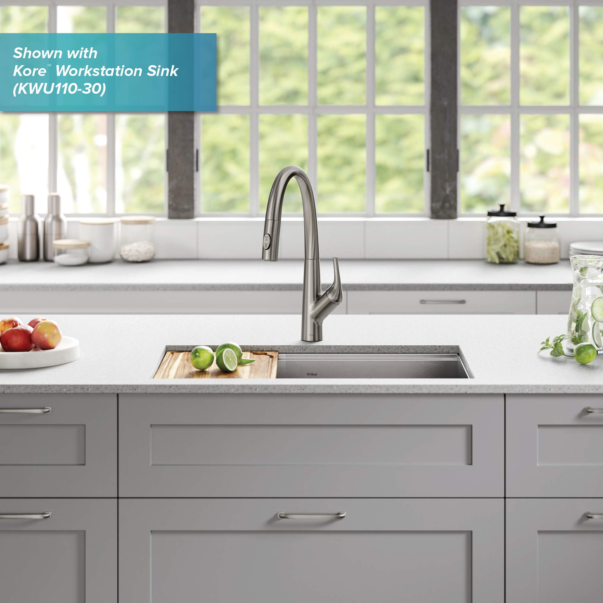 KRAUS Arqo M Single Handle Pull-Down Kitchen Faucet in Spot Free Stainless Steel, KPF-2523SFS