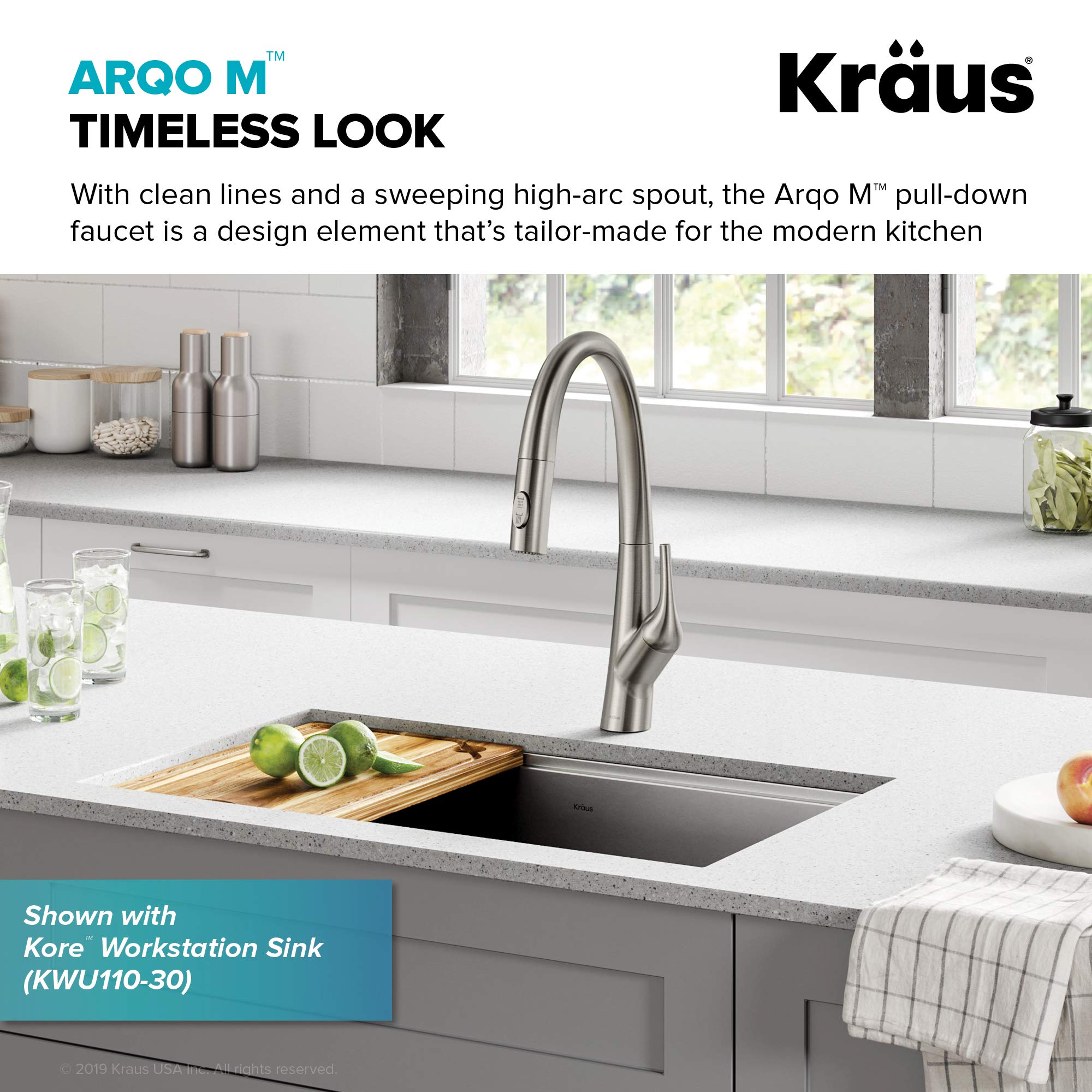 KRAUS Arqo M Single Handle Pull-Down Kitchen Faucet in Spot Free Stainless Steel, KPF-2523SFS