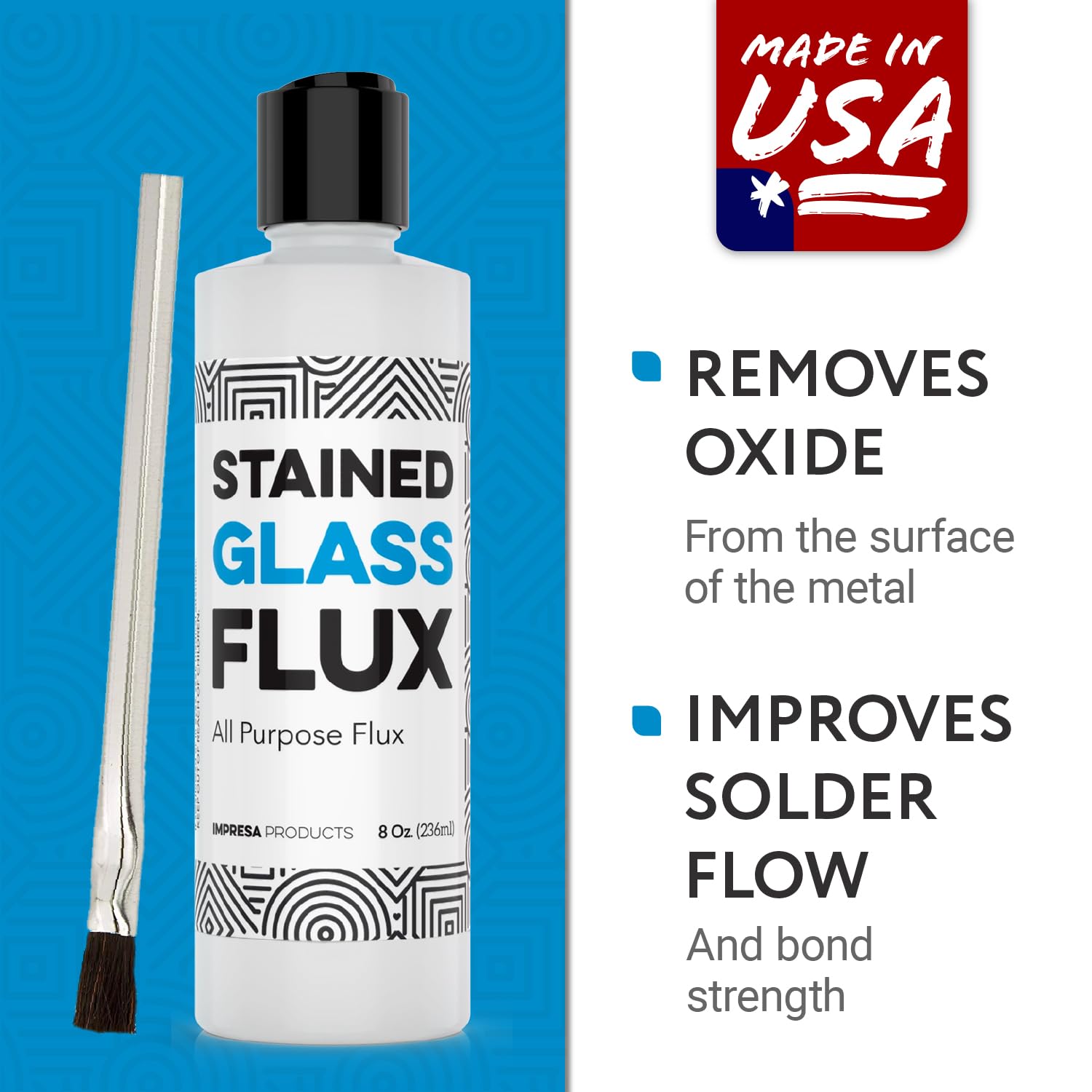 IMPRESA 8oz Liquid Zinc Flux for Stained Glass, Soldering Work, Glass Repair and more - Easy Clean Up - Made in USA