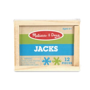 Melissa & Doug Jacks Game with 10 Playing Pieces and 2 Balls in Wooden Storage Box