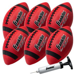 franklin sports junior footballs - grip-rite 100 - kids junior size rubber footballs - youth footballs - 6 pack of footballs with pump - red/black, junior size football