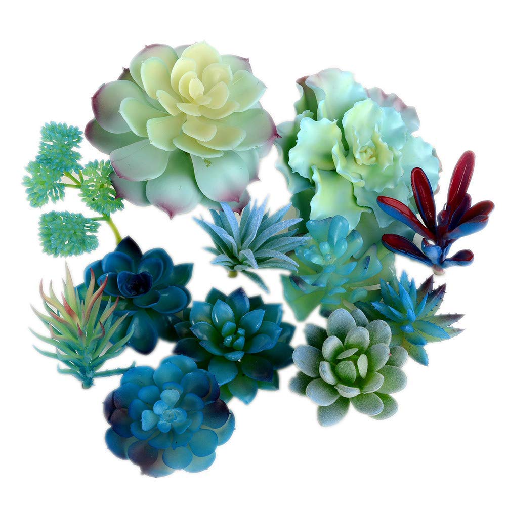 Veronica Key Artificial Blue Succulent Plants Plastic Fake Flower Arrangement for Home Garden Office Desk Decoration Pack of 10