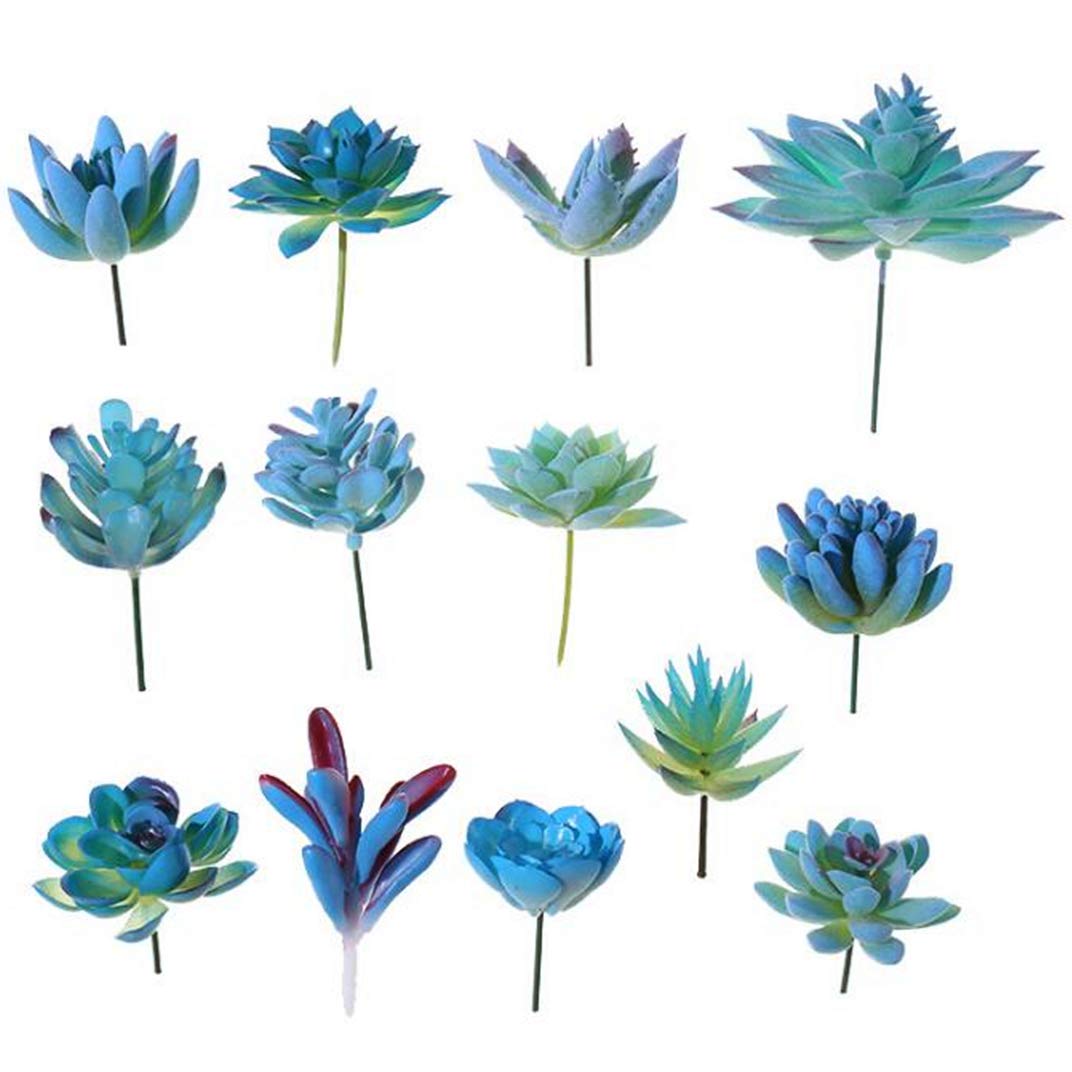 Veronica Key Artificial Blue Succulent Plants Plastic Fake Flower Arrangement for Home Garden Office Desk Decoration Pack of 10