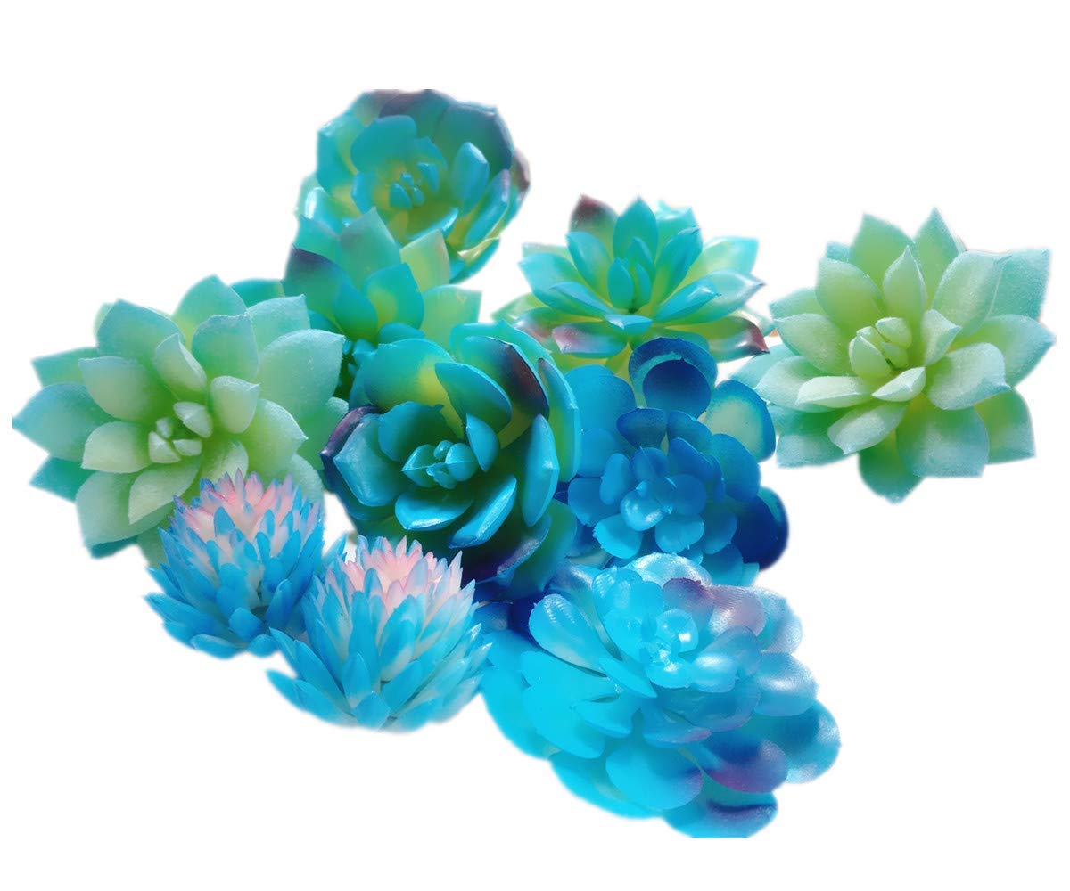 Veronica Key Artificial Blue Succulent Plants Plastic Fake Flower Arrangement for Home Garden Office Desk Decoration Pack of 10