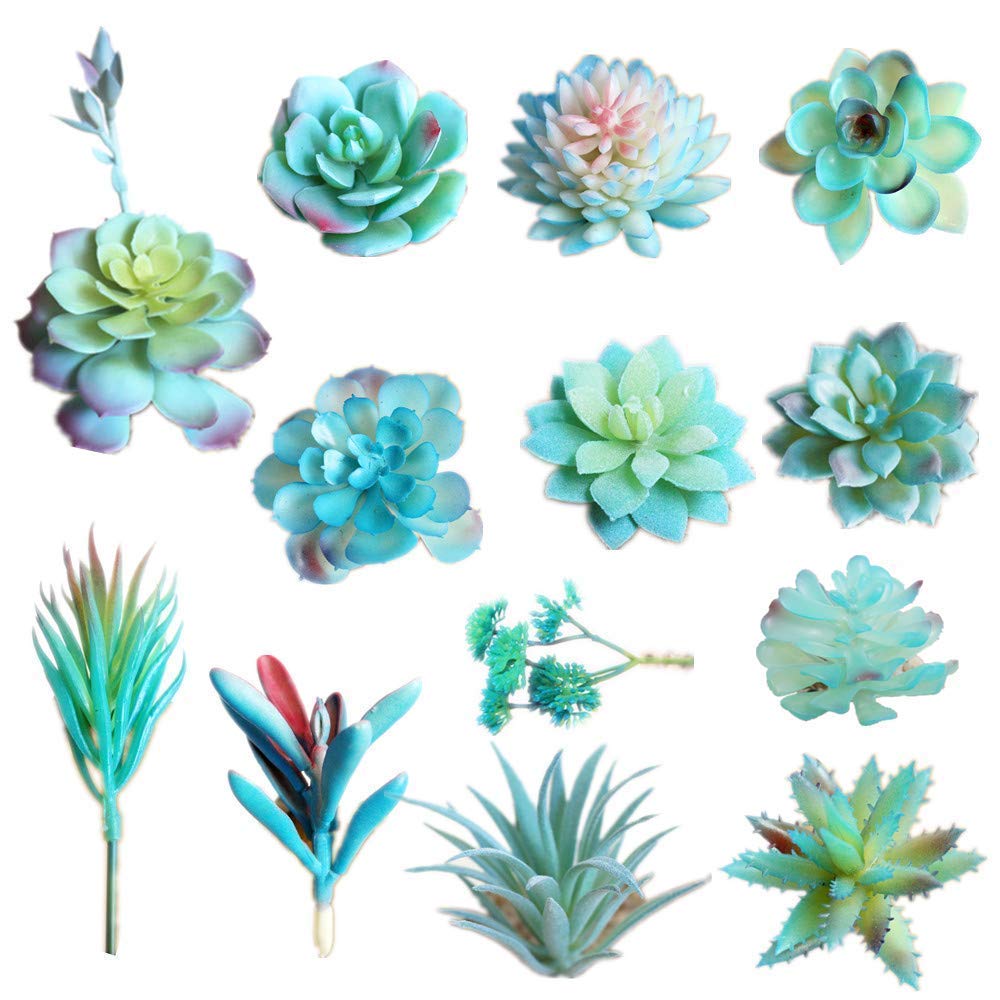 Veronica Key Artificial Blue Succulent Plants Plastic Fake Flower Arrangement for Home Garden Office Desk Decoration Pack of 10