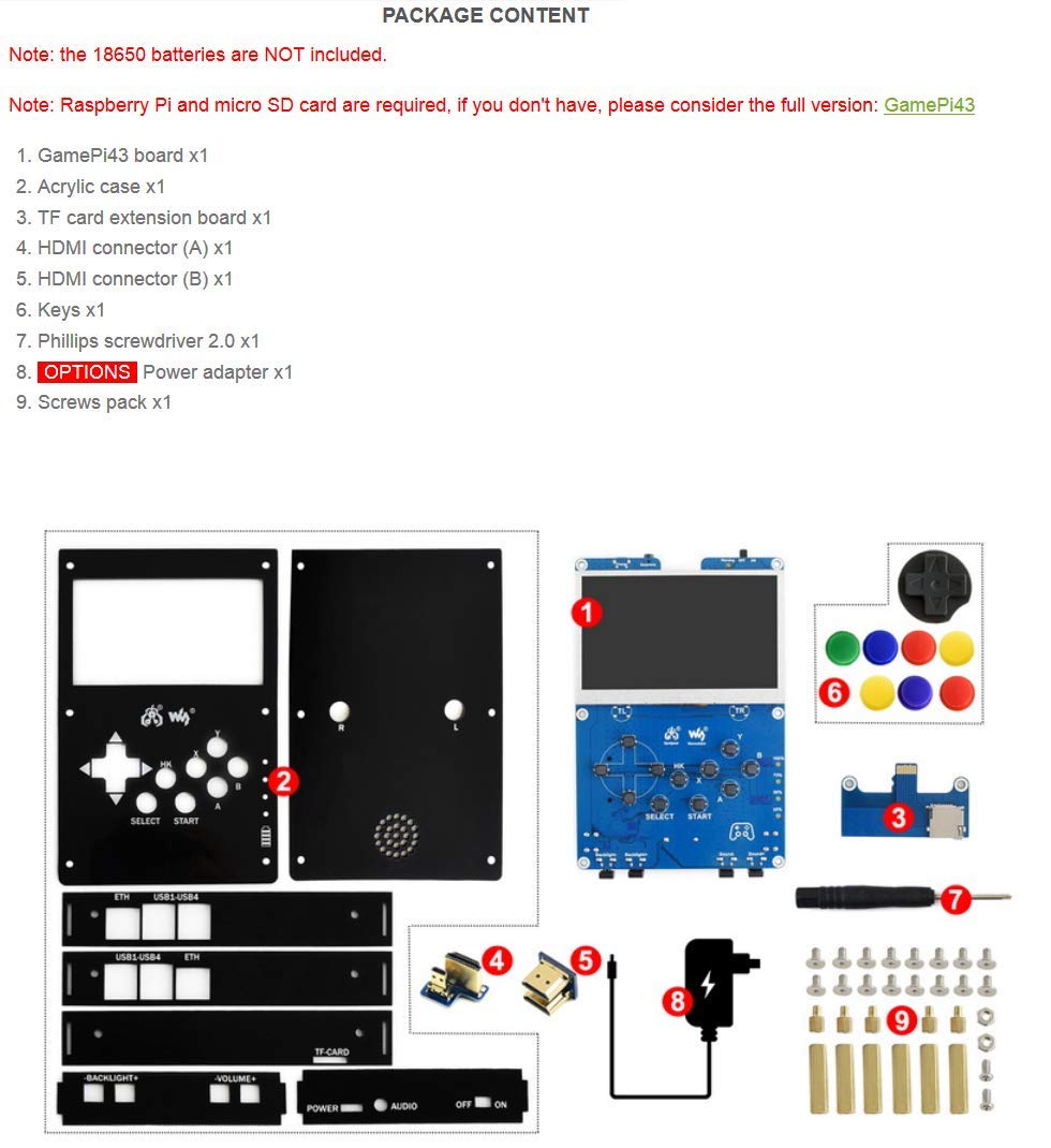 GamePi43 Add-ons Accessories Handheld Game Console Kit Raspberry Pi Classic Portable Retro Video Gaming Console 4.3 inch 800×480 IPS Screen Display Monitor for Pi 4 3 2 Model B B+ @XYGStudy