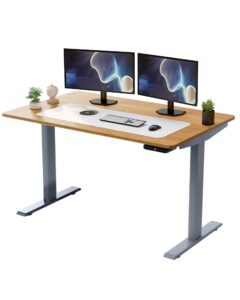 rise up electric standing desk adjustable height desk 27-47" dual motor one piece 60x30" bamboo desktop height adjustable desk adjustable standing desk stand up desk sit to stand desk rising desk