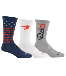 columbia men's 2 pack pfg crew socks, carbon blue/white/heather grey, shoe size 6-12