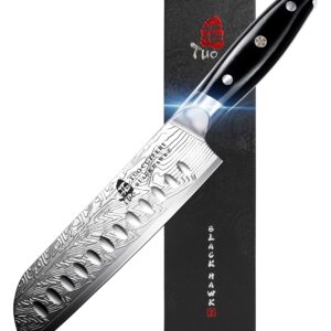 TUO Santoku Knife - Japanese Chef Knife 7-inch High Carbon Stainless Steel - Kitchen Knives with G10 Full Tang Handle - Black Hawk-S Knives Including Gift Box