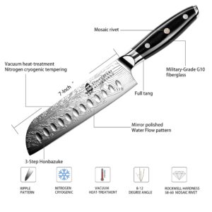 TUO Santoku Knife - Japanese Chef Knife 7-inch High Carbon Stainless Steel - Kitchen Knives with G10 Full Tang Handle - Black Hawk-S Knives Including Gift Box