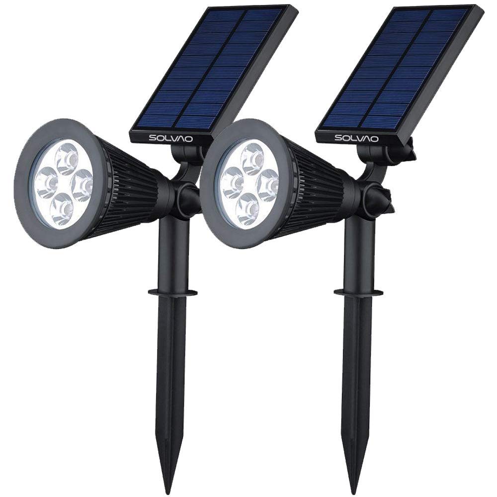 SOLVAO Solar Spot Light | Ultra Bright, Waterproof, Outdoor | Auto On/Off Function | Rechargeable LED for Lighting Flag Pole, Landscape, Wall, Fence, Yard & Garden | 2 Pack