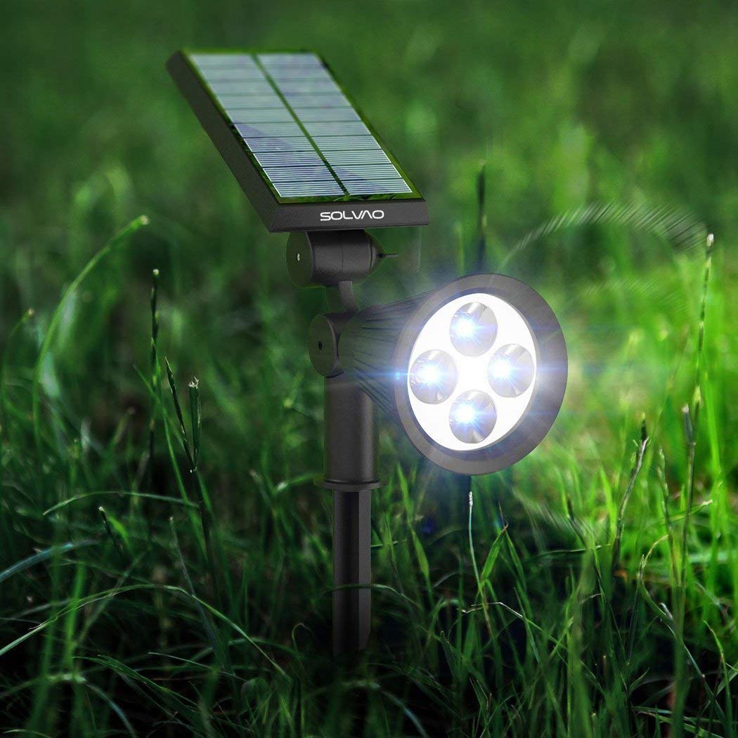 SOLVAO Solar Spot Light | Ultra Bright, Waterproof, Outdoor | Auto On/Off Function | Rechargeable LED for Lighting Flag Pole, Landscape, Wall, Fence, Yard & Garden | 2 Pack