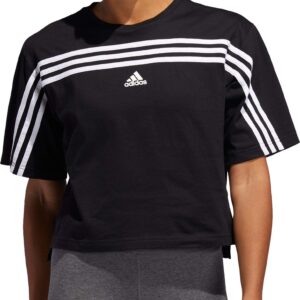 adidas Women's Must Haves Ringer 3-Stipes T-Shirt (Small, Black/White)