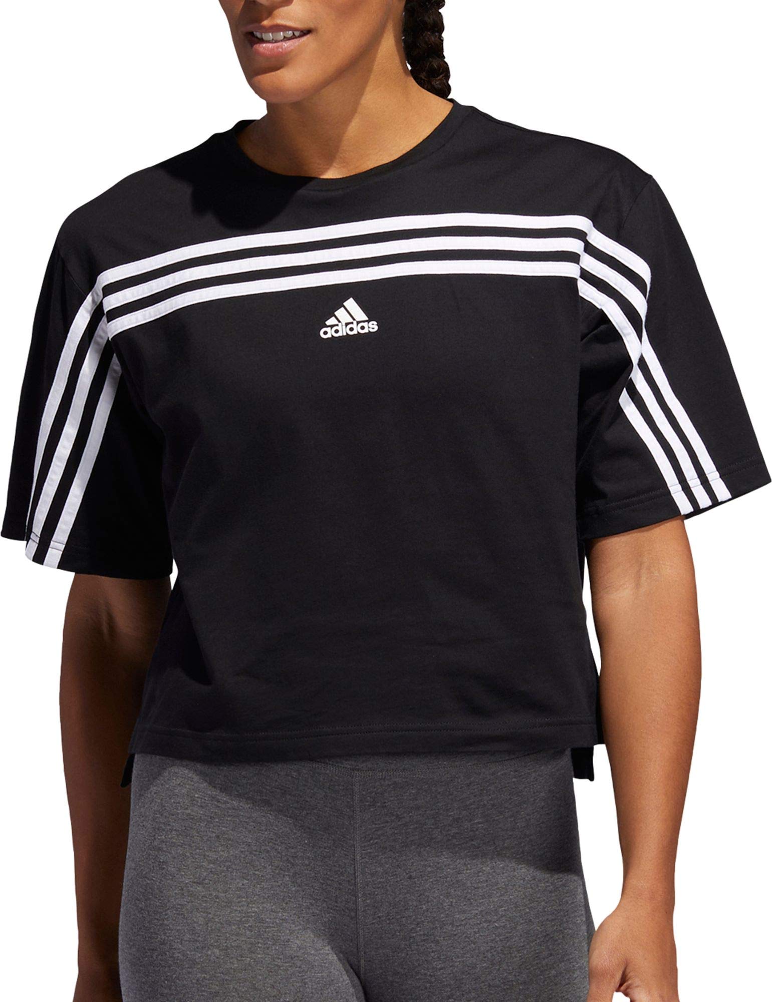 adidas Women's Must Haves Ringer 3-Stipes T-Shirt (Small, Black/White)