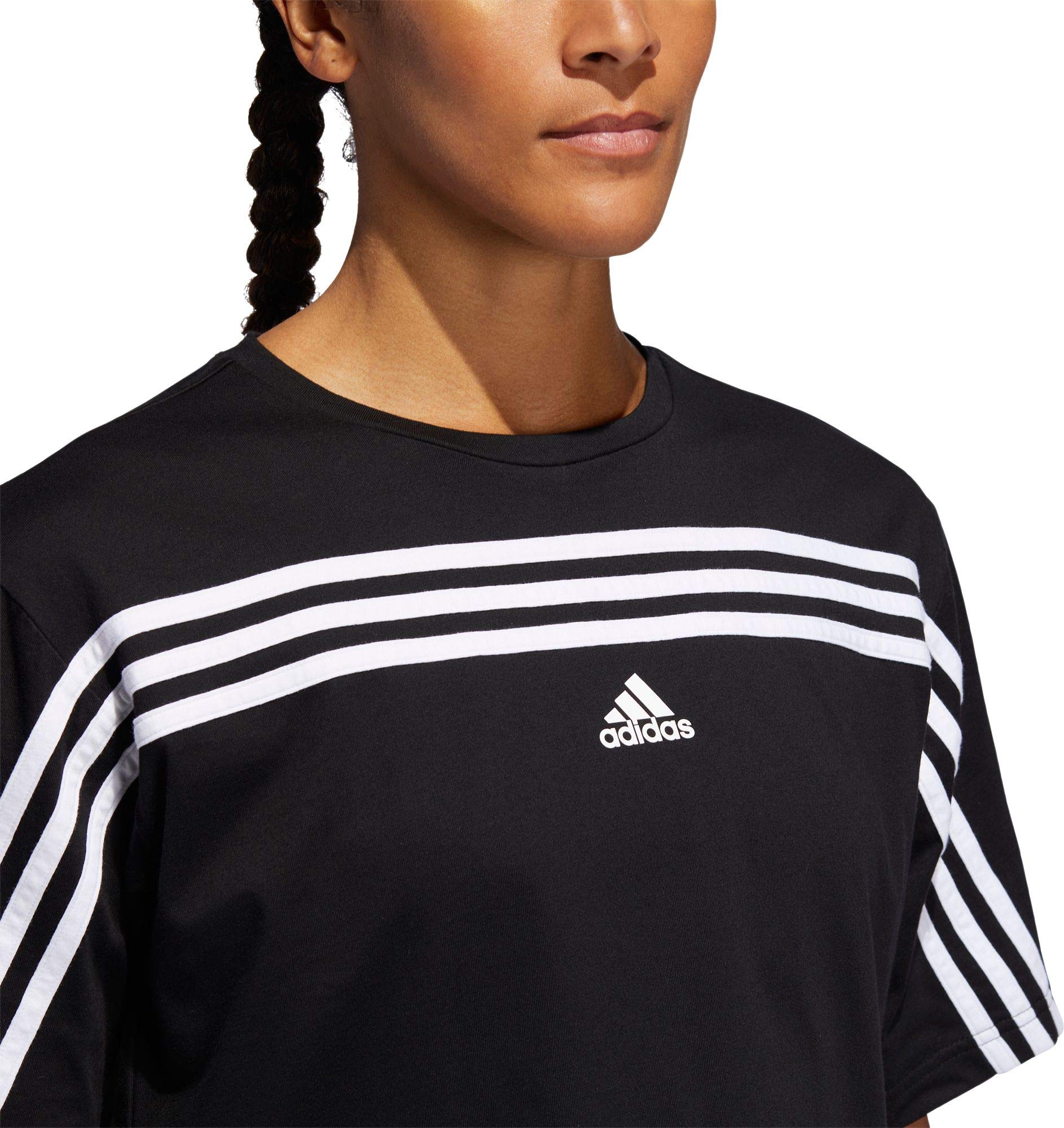 adidas Women's Must Haves Ringer 3-Stipes T-Shirt (Small, Black/White)