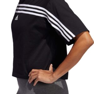 adidas Women's Must Haves Ringer 3-Stipes T-Shirt (Small, Black/White)