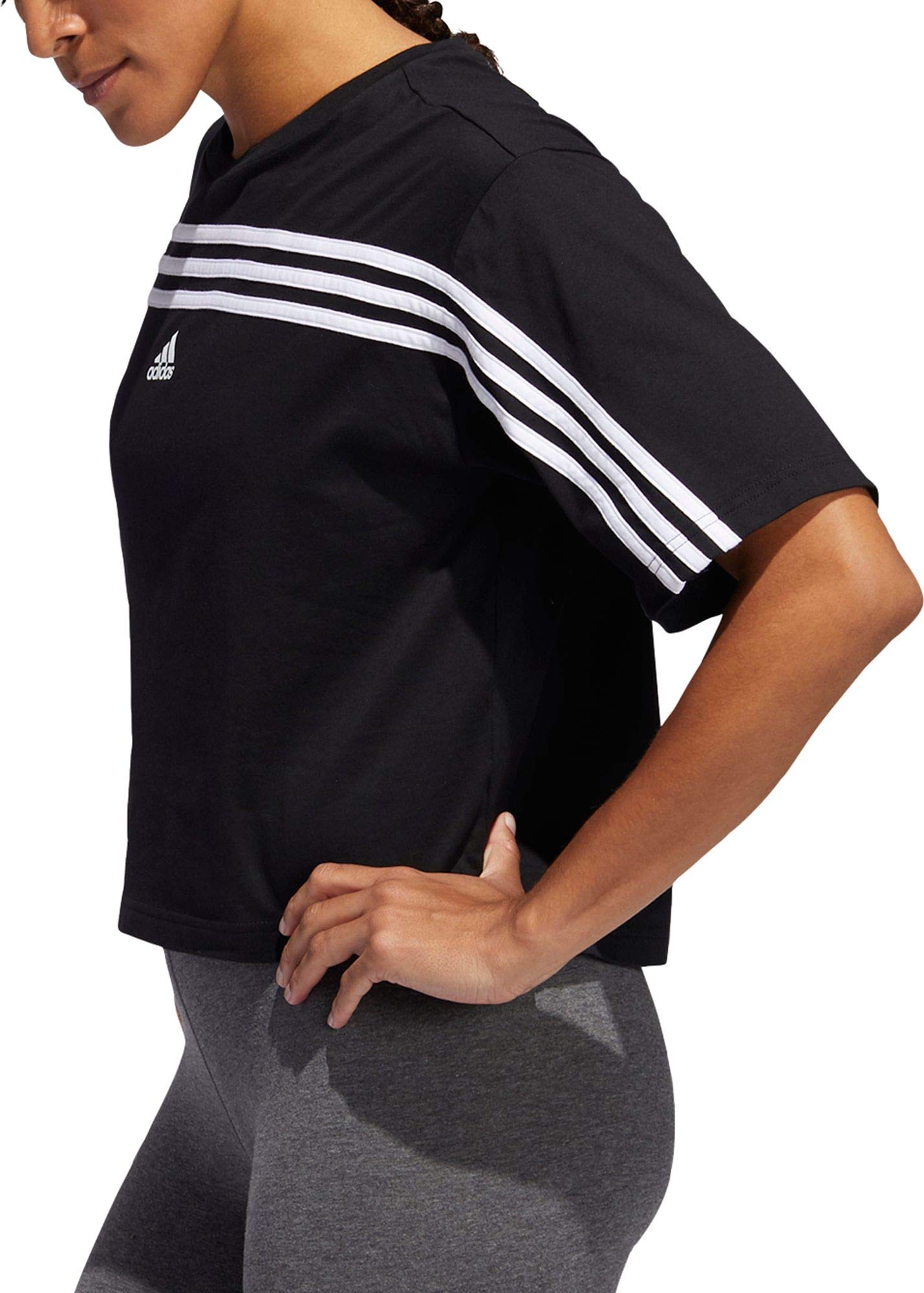 adidas Women's Must Haves Ringer 3-Stipes T-Shirt (Small, Black/White)