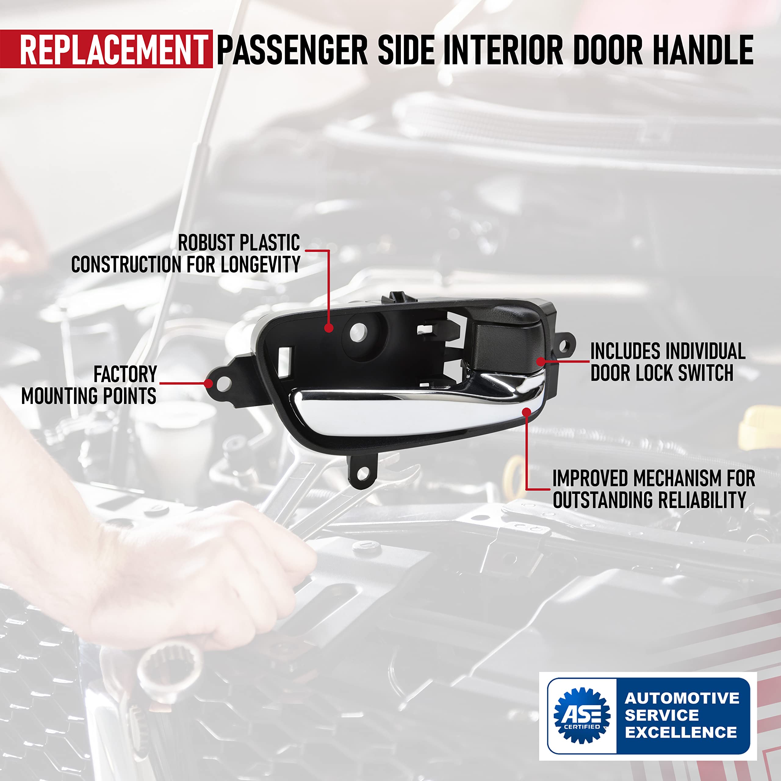 Interior Door Handle Passenger Side, Right - Front or Rear - Compatible with Nissan Altima 2013-2018, Armada 14-15, Murano 2015 - 2019, Pathfinder 2013-2019, Titan - Replaces 80670-3TA0D, 80670-3TA0A