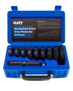 orion motor tech bearing press kit, 10pc bearing race and seal driver set with seal driver and 9 bearing adapters, seal installer bearing driver kit for bearing installation, with blue case