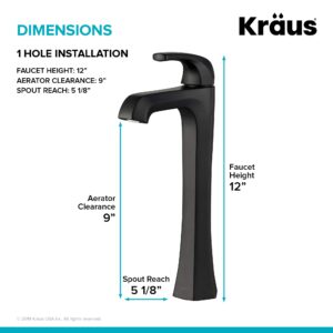 Kraus KVF-1210MB Esta Single Handle Vessel Bathroom Faucet with Pop-Up Drain, Matte Black