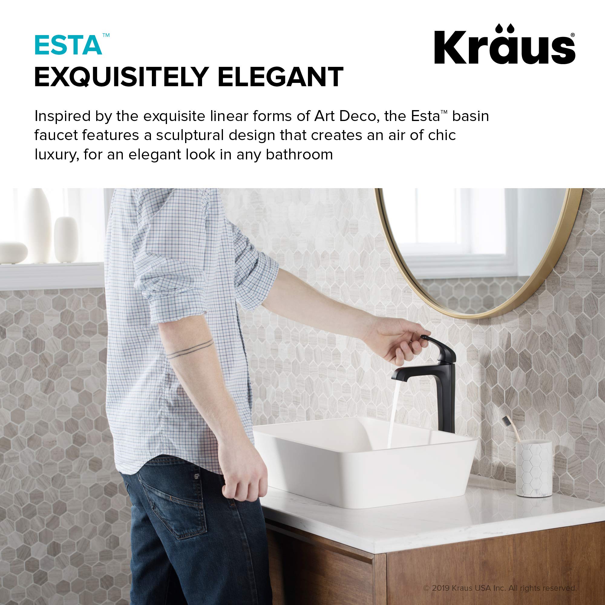 Kraus KVF-1210MB Esta Single Handle Vessel Bathroom Faucet with Pop-Up Drain, Matte Black