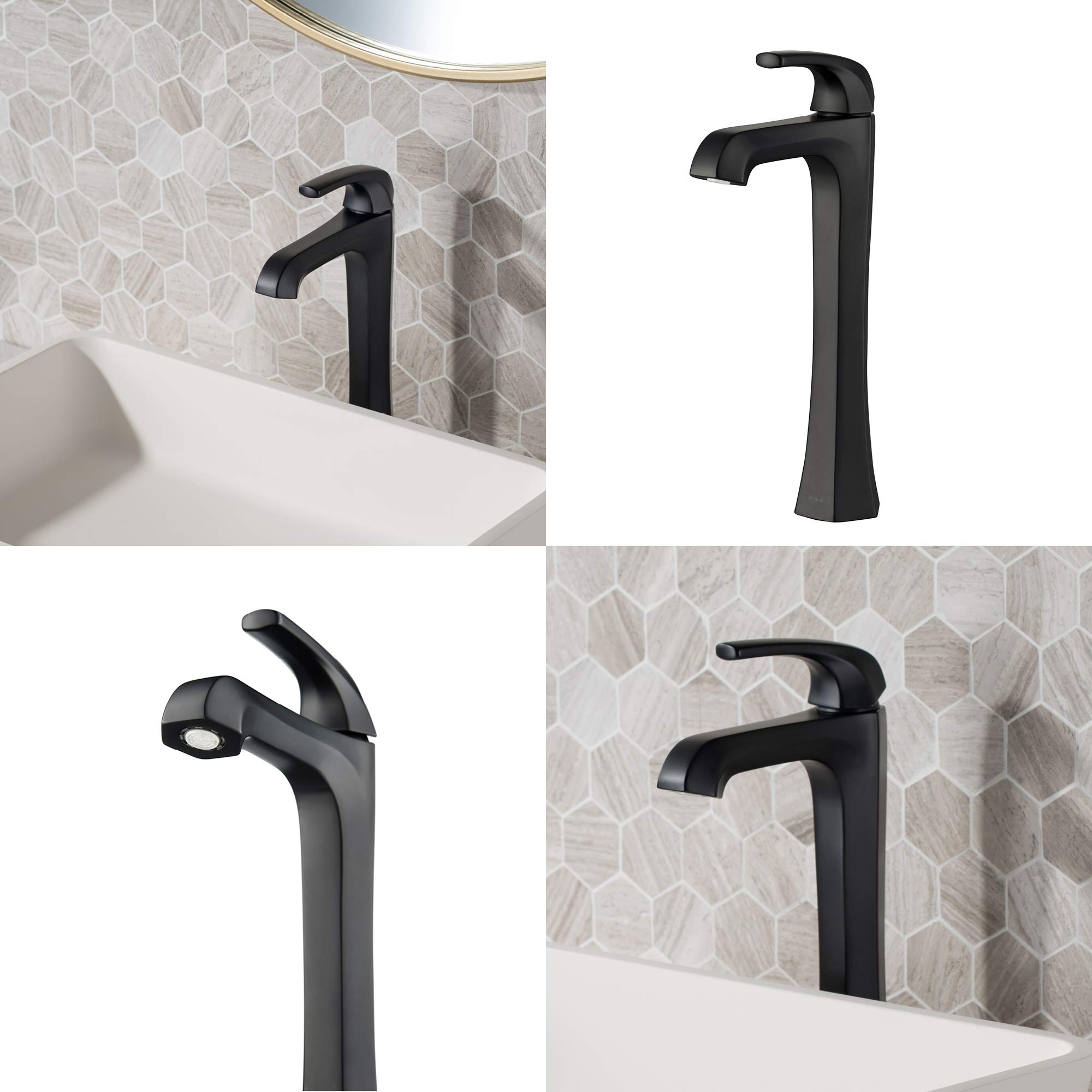 Kraus KVF-1210MB Esta Single Handle Vessel Bathroom Faucet with Pop-Up Drain, Matte Black