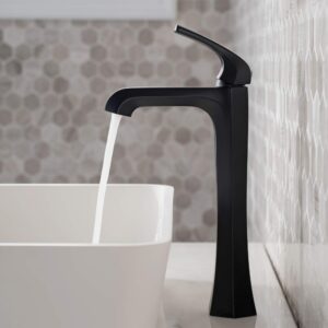 Kraus KVF-1210MB Esta Single Handle Vessel Bathroom Faucet with Pop-Up Drain, Matte Black